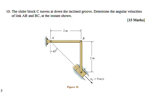 10. The slider block C moves at down the inclined groove. Determine the angular velocities of ...
