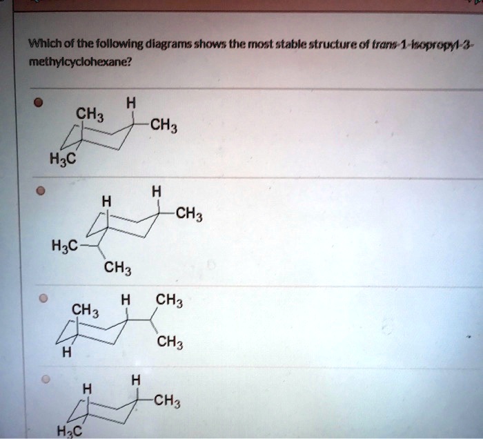 SOLVED: Which of the following diagrams shows tte most stable structure ol (ror; 1 VAsepm1 ...