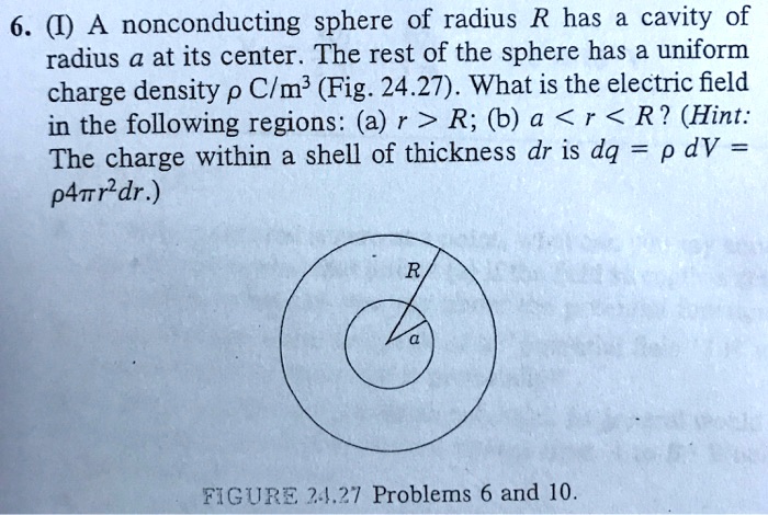 SOLVED: A nonconducting sphere of radius R has a cavity of radius a at its center. The rest of ...