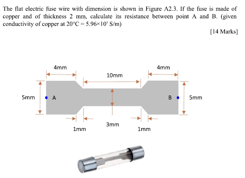 SOLVED: The flat electric fuse wire with dimension is shown in Figure ...