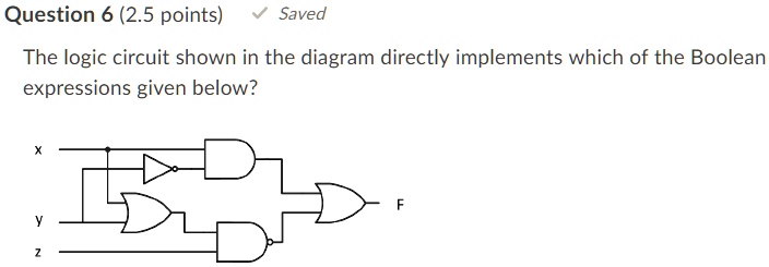 SOLVED: The logic circuit shown in the diagram directly implements which of the Boolean ...