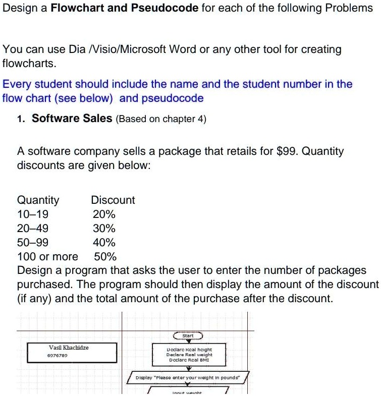 SOLVED: Design a Flowchart and Pseudocode for each of the following ... SOLVED: Design a Flowchart and Pseudocode for each of the following ...
