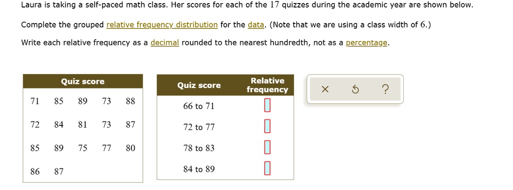 laura is taking self paced math class her scores for each of the 17 ...