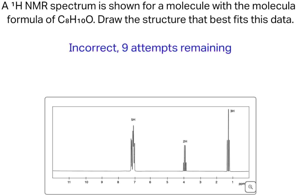 a 1h nmr spectrum is shown for a molecule with the molecular formula of ...
