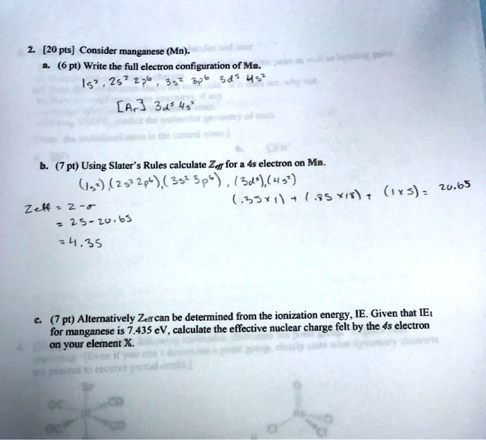 20 Pts Consider Manganese Mn 6 Pt Write The Full Elcctron Configuration