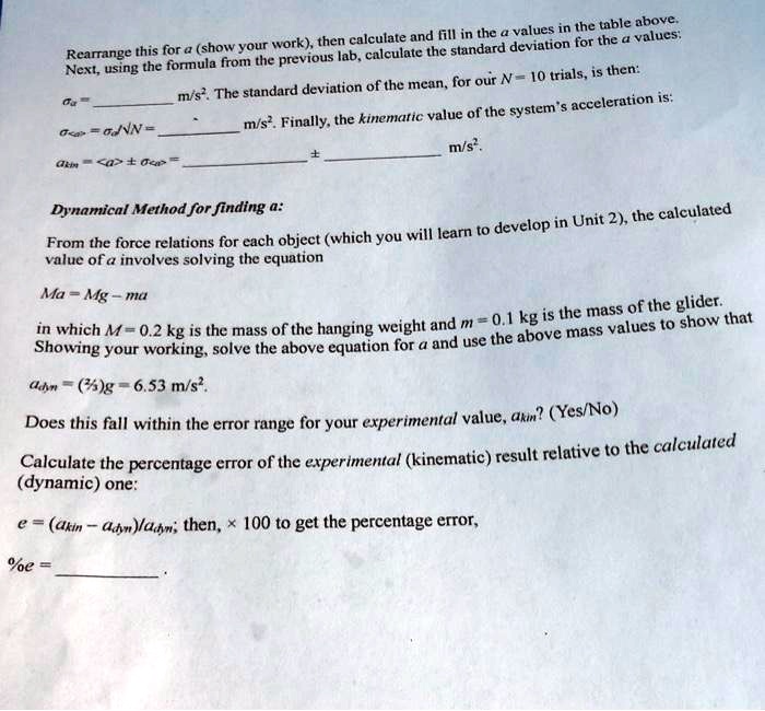 SOLVED: values in the table above work); then calculate and fll imdc for the values: Rearrange ...