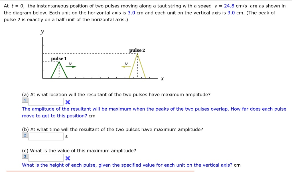 SOLVED: At t = 0, the instantaneous position of two pulses moving along ...