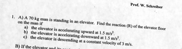 SOLVED: A 70 kg man is standing on the floor of an elevator. Find the ...