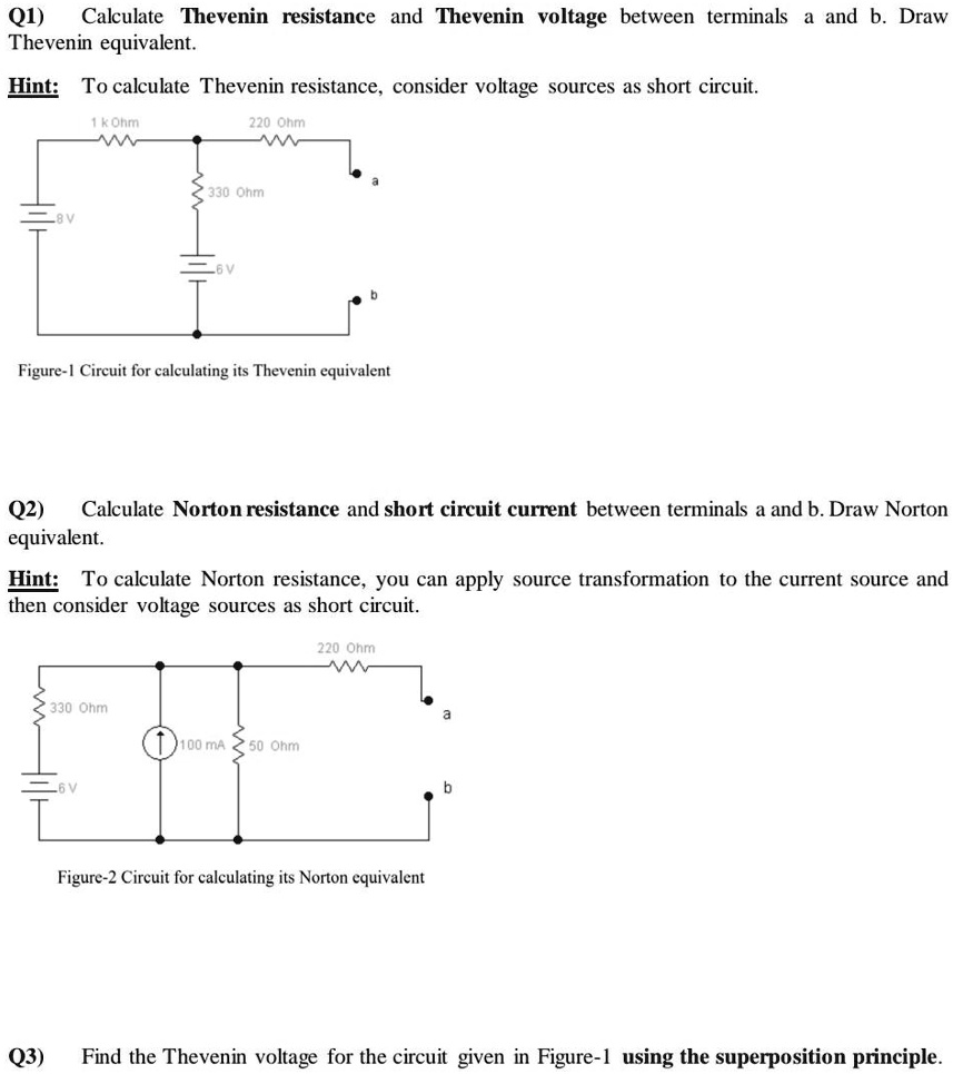 Q1) Calculate Thevenin resistance and Thevenin voltage between terminals a and b. Draw Thevenin ...