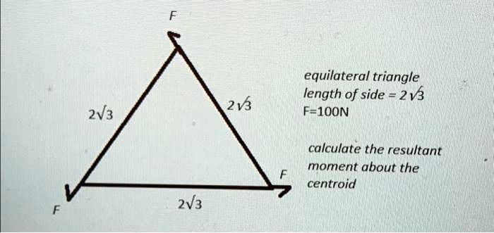 SOLVED: Equilateral triangle length of side = 2√3 F=100N. Calculate the resultant moment about ...