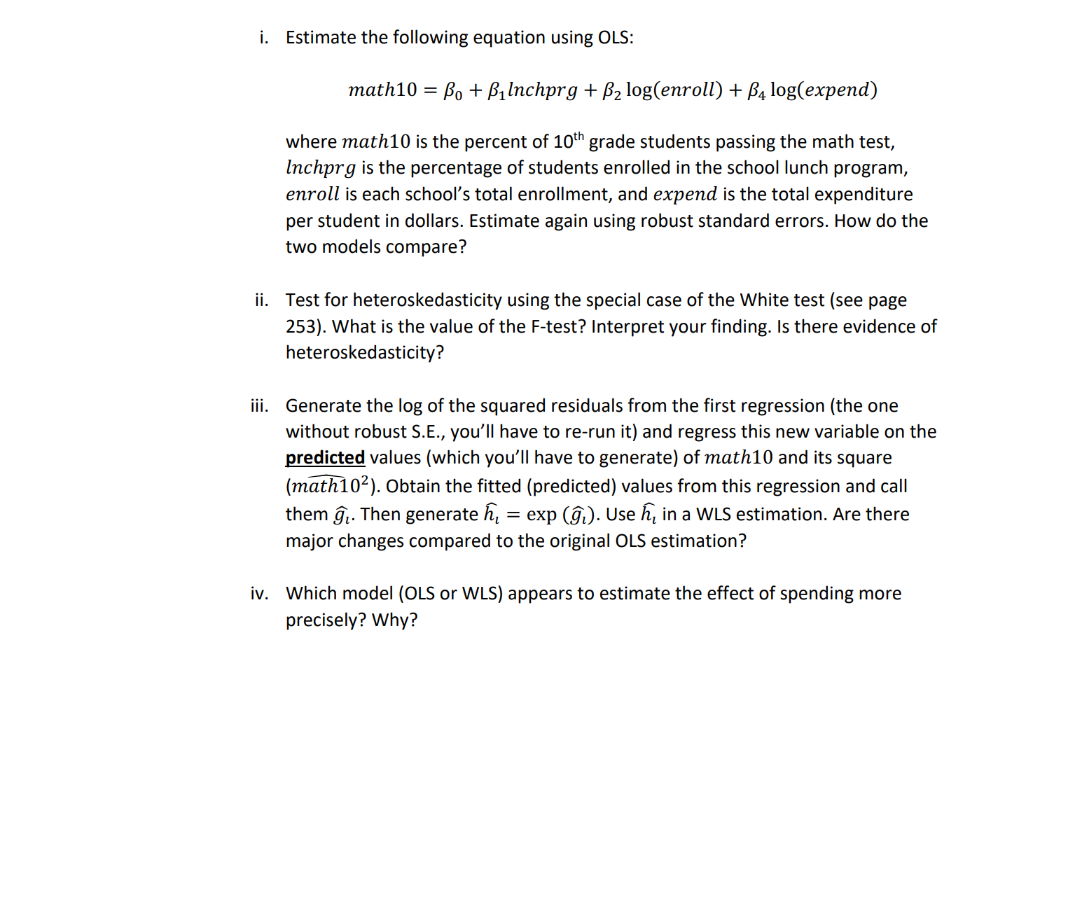SOLVED:i. Estimate the following equation using OLS: \[ \operatorname ...