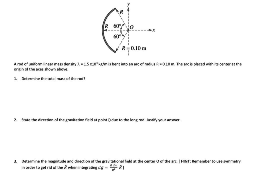 SOLVED: R 60 60 R=0.10m Arod of uniform linear mass density =1.5x10kg/m ...