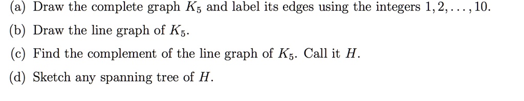 SOLVED: Draw the complete graph Ks and label its edges using the ...
