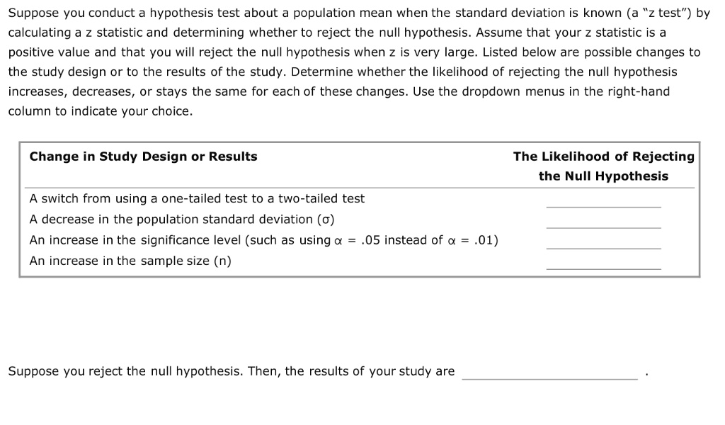 Solved Suppose You Conduct A Hypothesis Test About Population Mean When The Standard Deviation