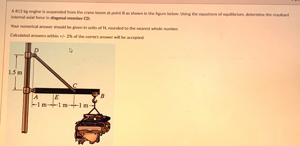 a 812 kg engine is suspended from the crane boom at point b as shown in ...