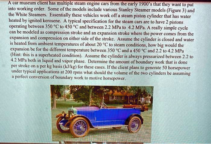 SOLVED: A car museum client has multiple steam engine cars from the ...