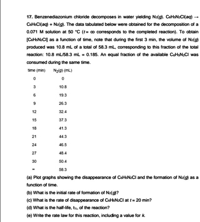 SOLVED: Texts: 17. Benzenediazonium chloride decomposes in water ...