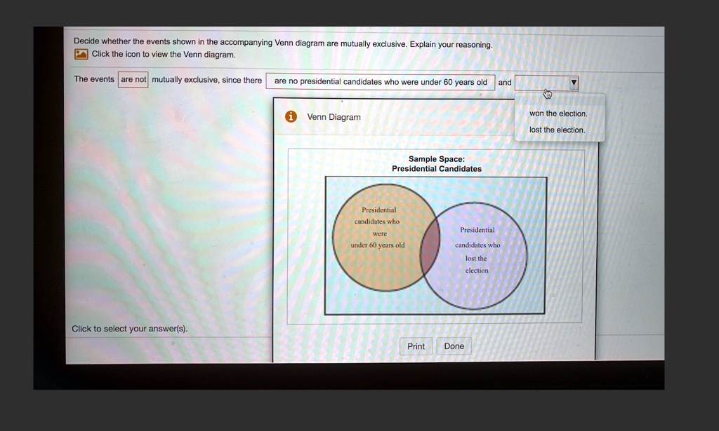 SOLVED: Decide whether the events shown in the accompanying Venn ...