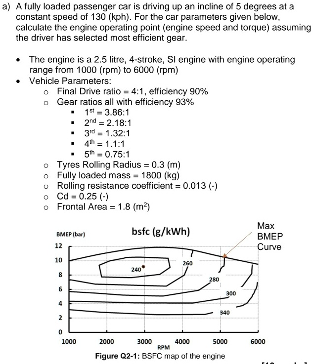 a) A fully loaded passenger car is driving up an incline of 5 degrees at a constant speed of 130 ...