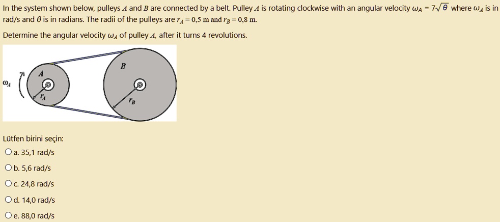In the system shown below, pulleys A and B are connected by a belt ...