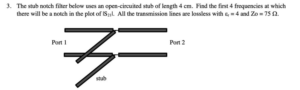 SOLVED: 3. The stub notch filter below uses an open-circuited stub of ...