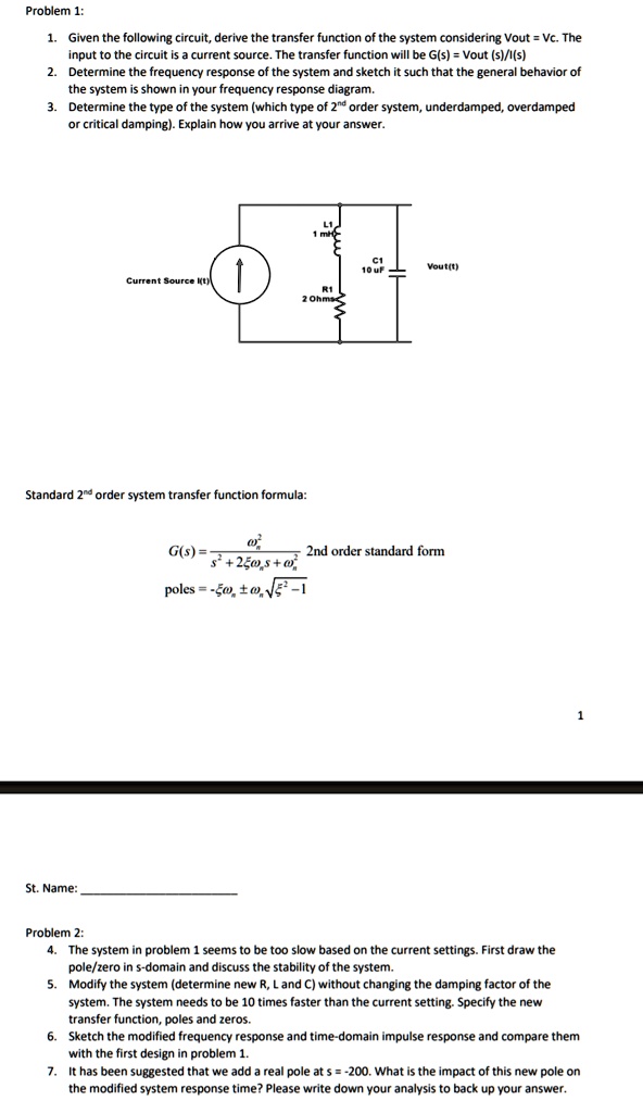 problem 1 1 given the following circuitderive the transfer function of the system considering ...