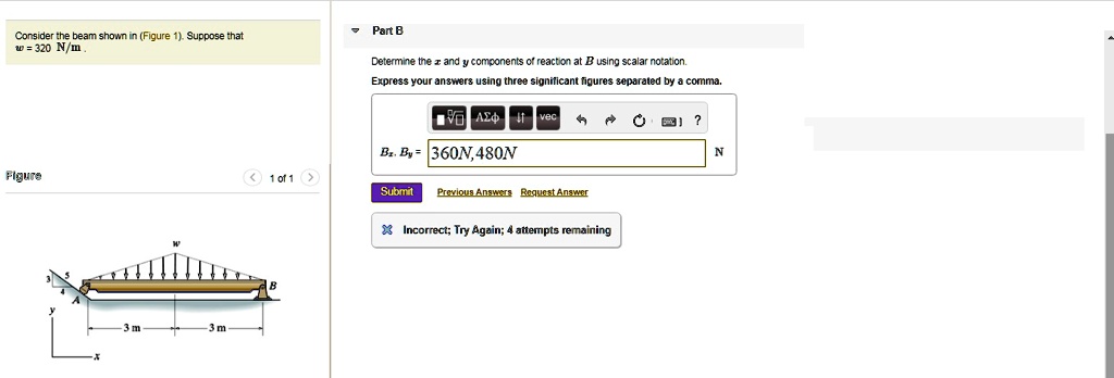 Consider the beam shown in (Figure 1). Suppose that w = 320 N/m. Part B ...