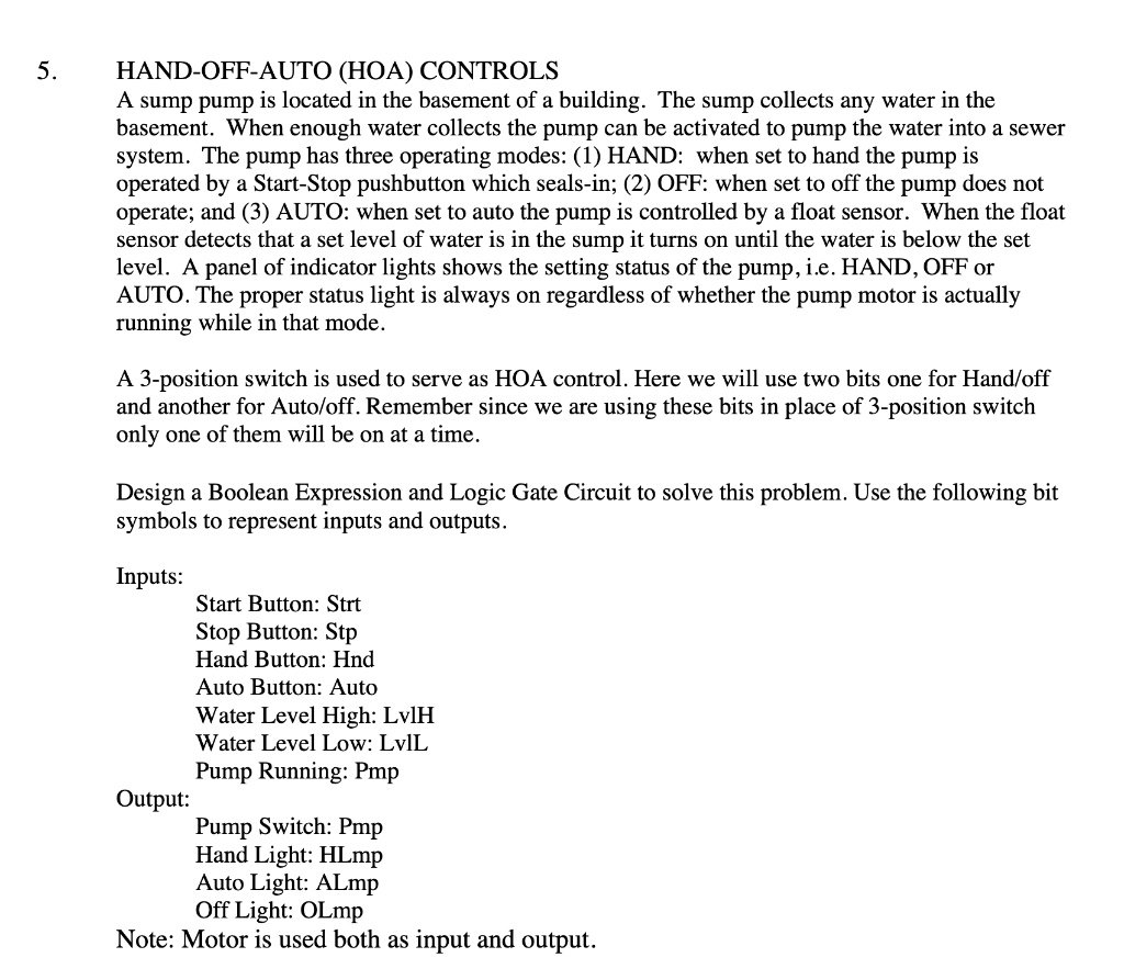 5. HAND-OFF-AUTO (HOA) CONTROLS A sump pump is located in the basement ...