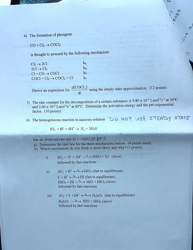 4) The formation of phosgene CO + Cl2? COCl2 is thought to proceed by ...