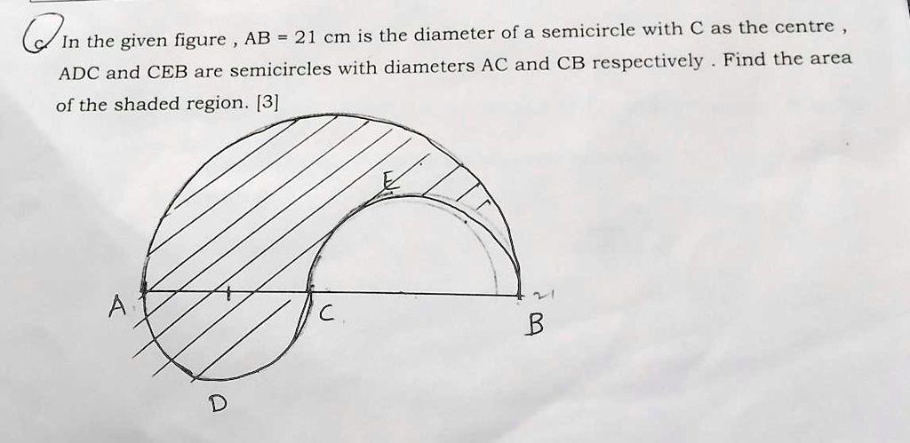 SOLVED: In the given figure, AB = 21 cm is the diameter of a semicircle ...