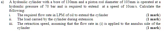 SOLVED: a A hydraulic cylinder with a bore of 130mm and a piston rod ...