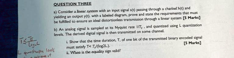 SOLVED: QUESTION THREE a) Consider a linear system with an input signal s(t) passing through a ...