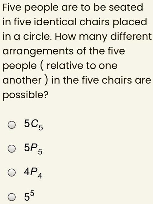 SOLVED: Five people are to be seated in five identical chairs placed in ...