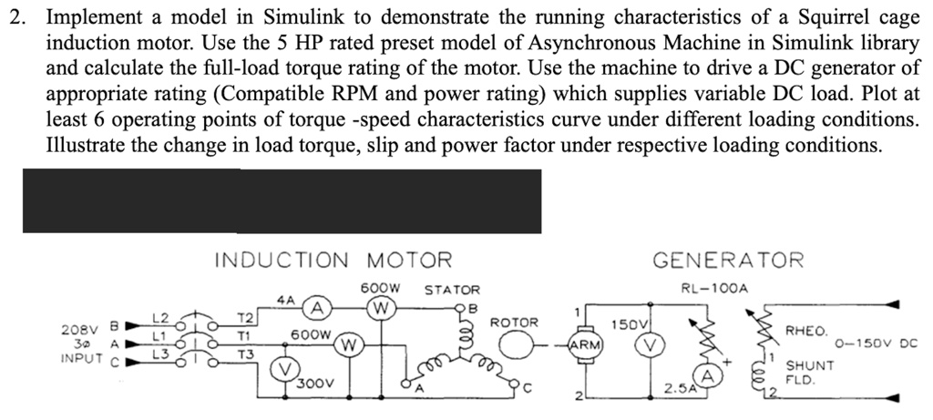 2. Implement a model in Simulink to demonstrate the running characteristics of a squirrel cage ...