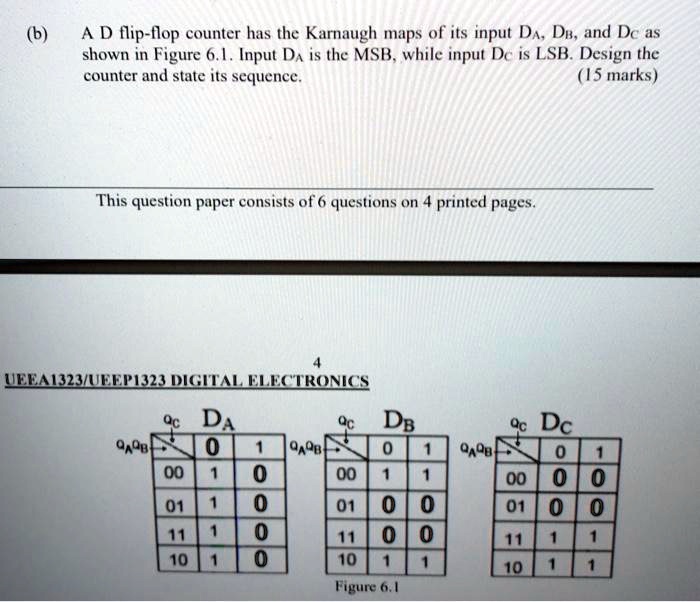 (b) A D flip-flop counter has the Karnaugh maps of its input DA, DB, and DC as shown in Figure 6 ...