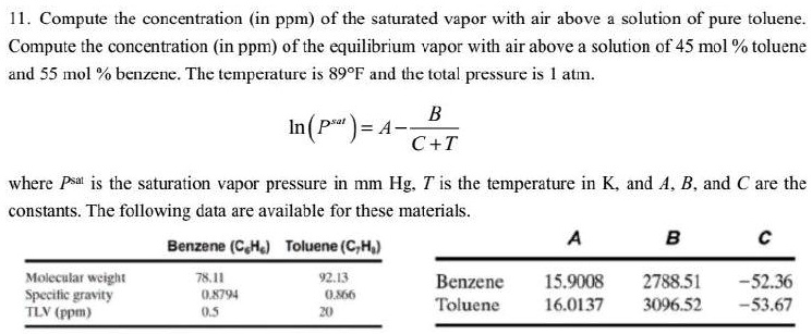 SOLVED: Solve the question 11. Compute the concentration (in ppm of the ...
