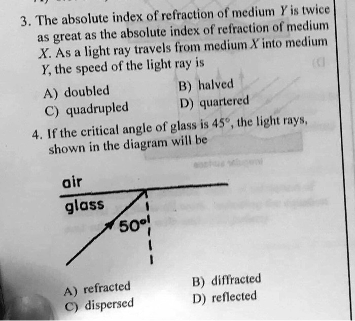 SOLVED: The absolute index of refraction of medium Y is twice the ...