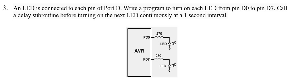 Solved An Led Is Connected To Each Pin Of Port D Write A Program To Turn On Each Led From Pin