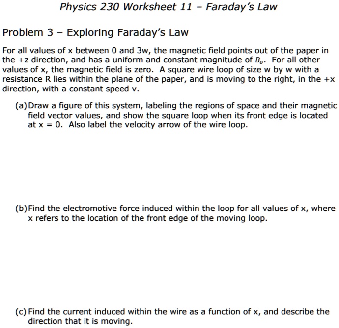 physics 230 worksheet 11 faradays law problem 3 exploring faradays law ...