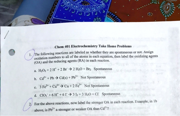 SOLVED: Chem 401 Electrochemistry Take Home Problems The following reactions are labeled as ...