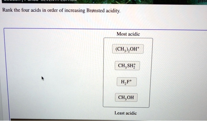 Rank the four acids in order of increasing Br nsted...
