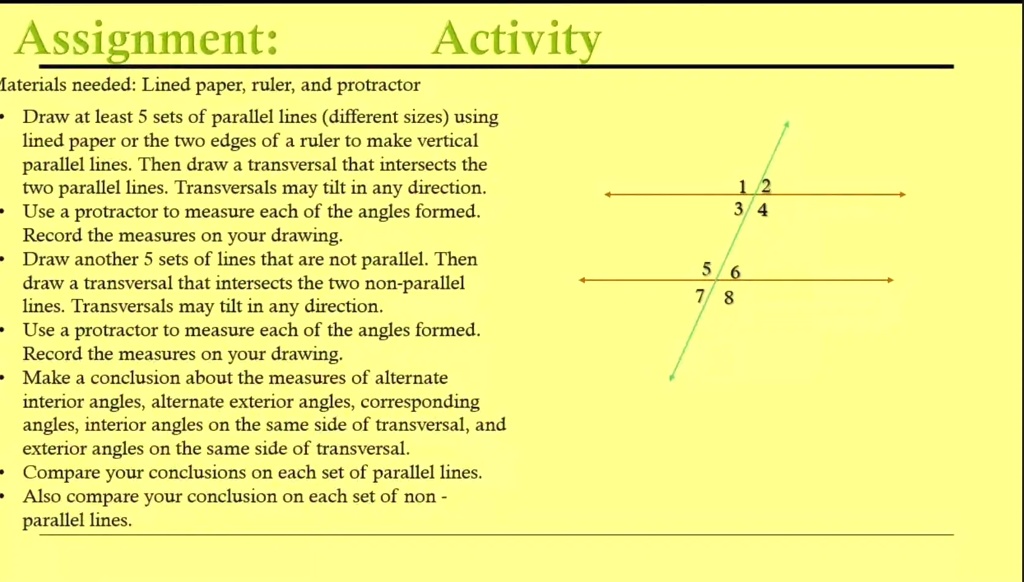 Assignment: Materials needed: Lined paper, ruler, and protractor ...