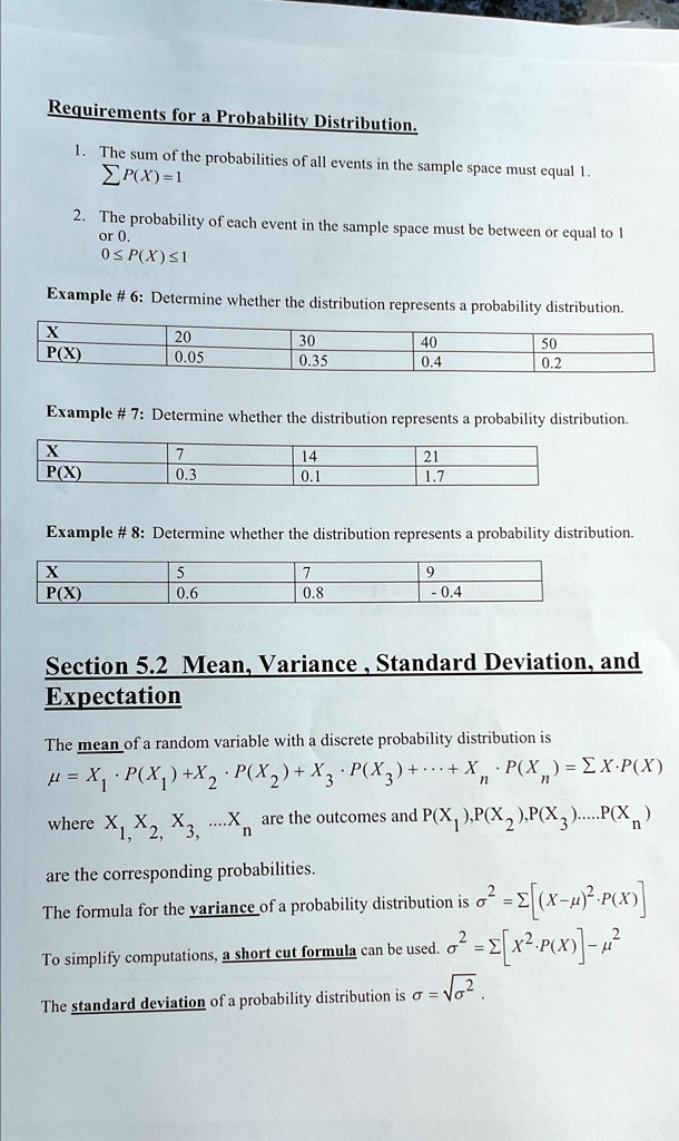 requirements for a probability distribution the sum of the probabilities of all events in the ...