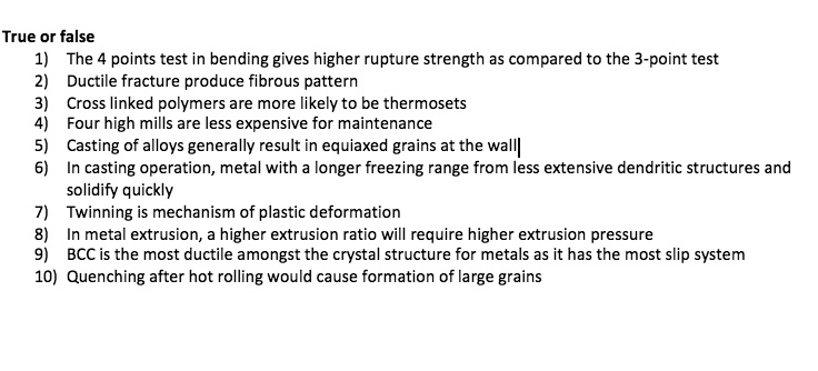 SOLVED: True or false: 1) The 4-point test in bending gives higher ...