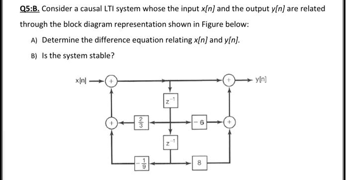 Q5:B. Consider a causal LTI system whose the input x[n] and the output y[n] are related through ...