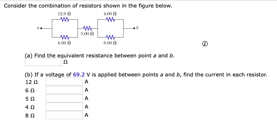 Consider the combination of resistors shown in the figure below. a 12.0 Ω 4.00 Ω W 5.00 Ω 6.00 Ω ...