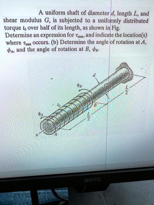 A uniform shaft of diameter d, length L, and shear modulus G, is ...