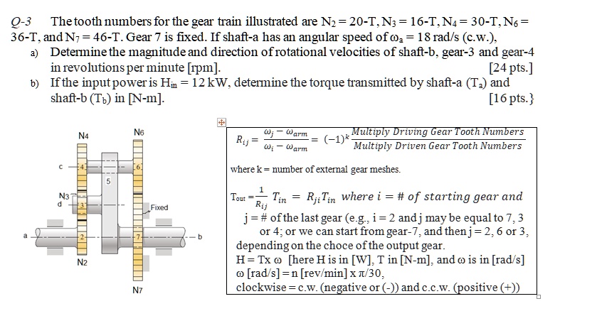 SOLVED: The tooth numbers for the gear train illustrated are N=20-T, N3=16-T, N4=30-T, N=36-T ...