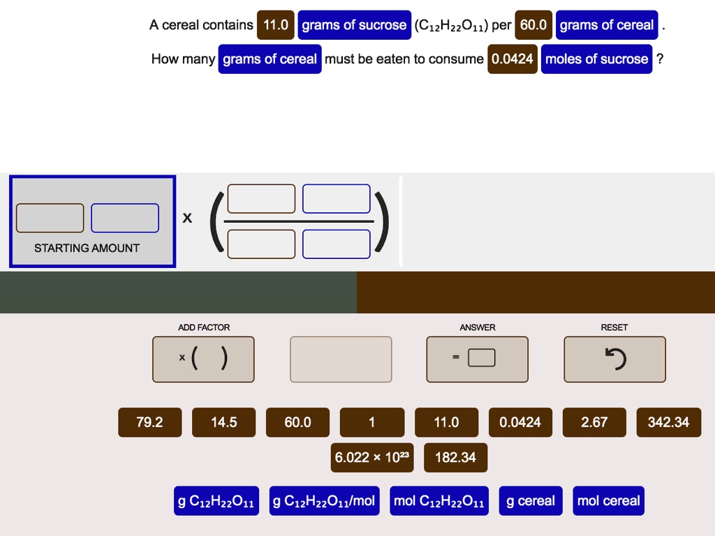 a cereal contains 110 grams of sucrose c12hz2o11 per 600 grams of ...