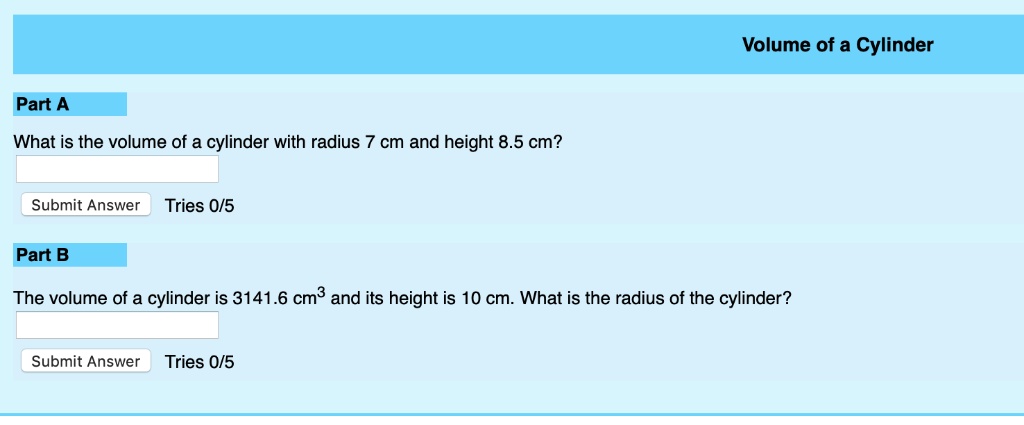 volume of a cylinder part a what is the volume of a cylinder with ...